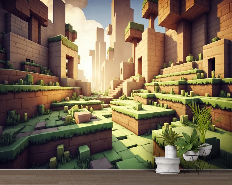 Minecraft Blocky Game World Wallpaper, Peel and Stick Non-woven - Etsy