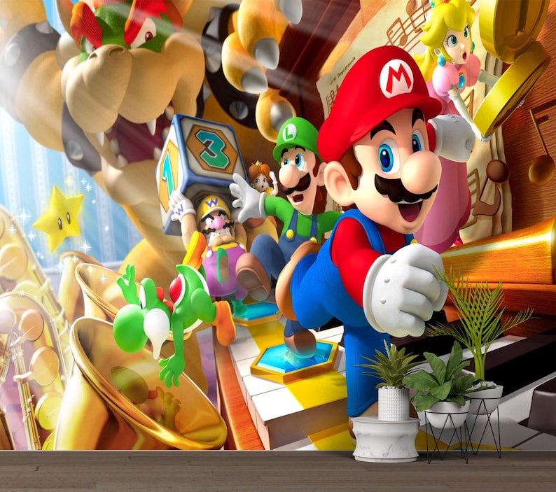 Süper Mario Wallpaper, Kids Wall Decoration, Super Mario Wall Design ...