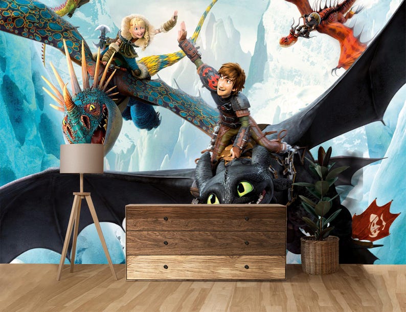 How to Train Your Dragon Mural: Kids Room Decor, Removable Non-woven ...
