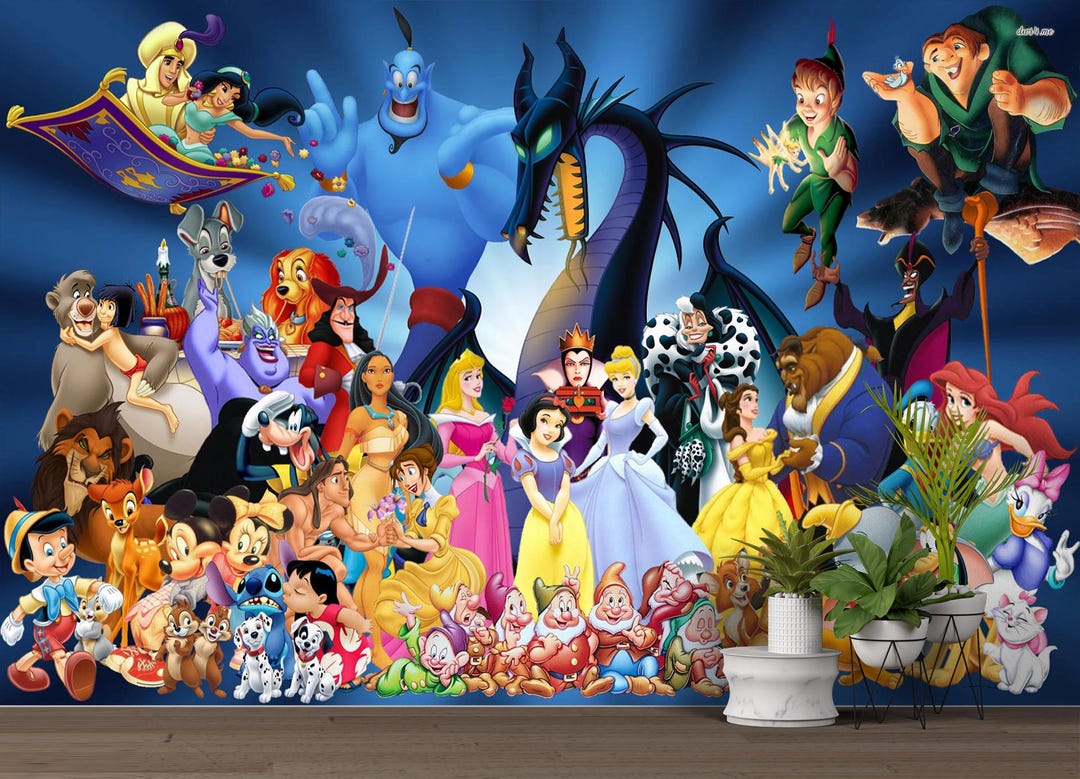 Disney Princess & Characters Mural, Kids Room Decor (peel and Stick) - Etsy