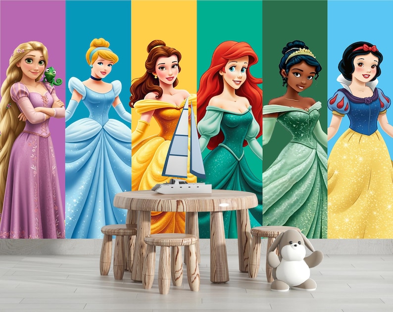 Disney Princess Wallpaper, Princess Wall Mural, Nursery Decor, Children ...