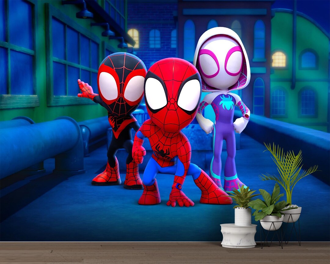 Spidey Friends Wall Art, Miles, Peter & Gwen Superhero Print Pell and ...