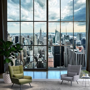 Manhattan Skyline Wallpaper: 3D Window View, Non-woven or Peel & Stick ...
