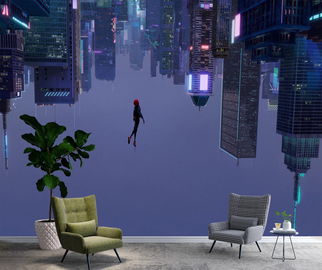 Cyberpunk Cityscape Wall Mural: Modern Comic Style, Non-woven - Etsy