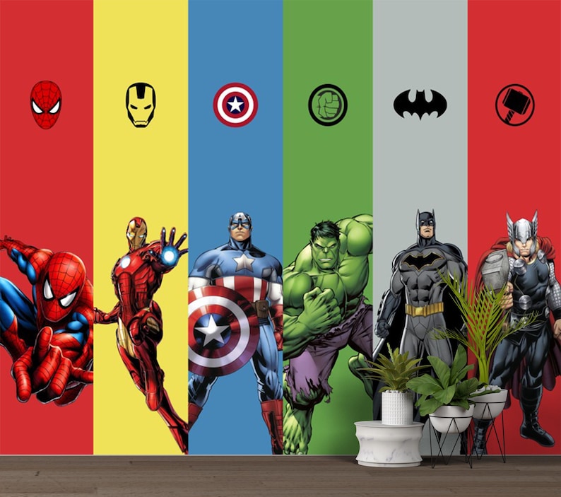 Avengers Team Wallpaper Mural: Kids Room Decor, Peel and Stick - Etsy