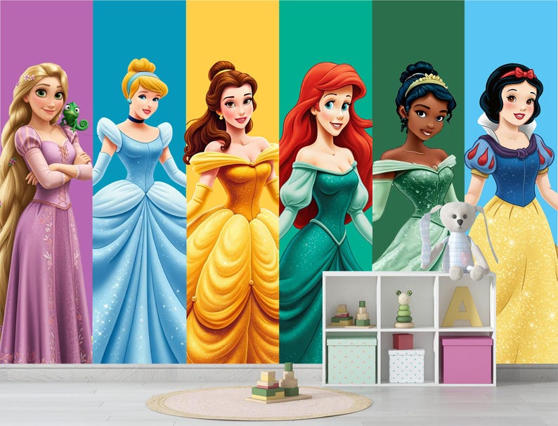 Disney Princess Wallpaper, Princess Wall Mural, Nursery Decor, Children ...