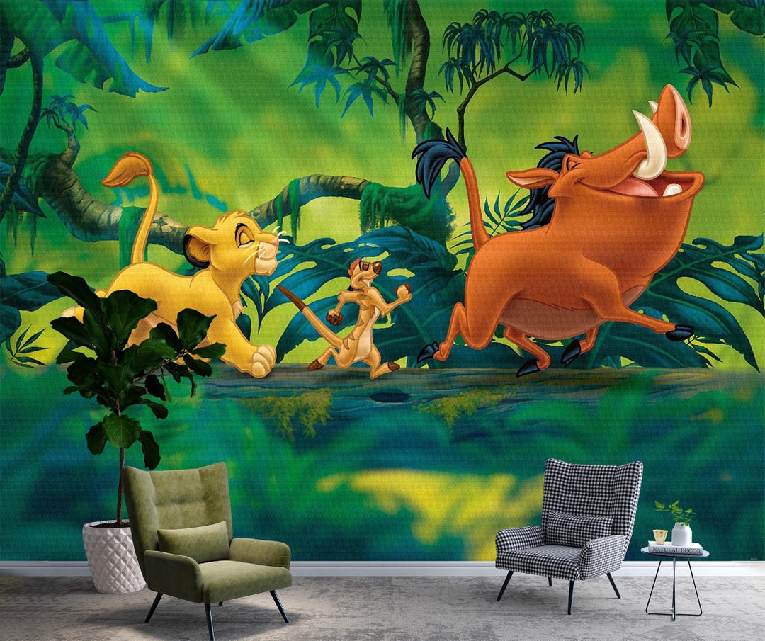 Lion King Wall Mural: Simba, Timon & Pumbaa - Kids Room Decor - Etsy