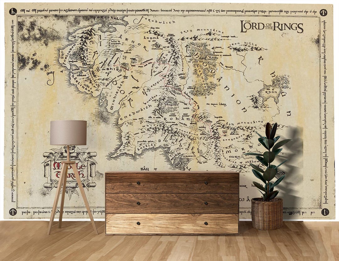 Middle Earth Map Poster | Tolkien Lord of the Rings Decor (peel and ...