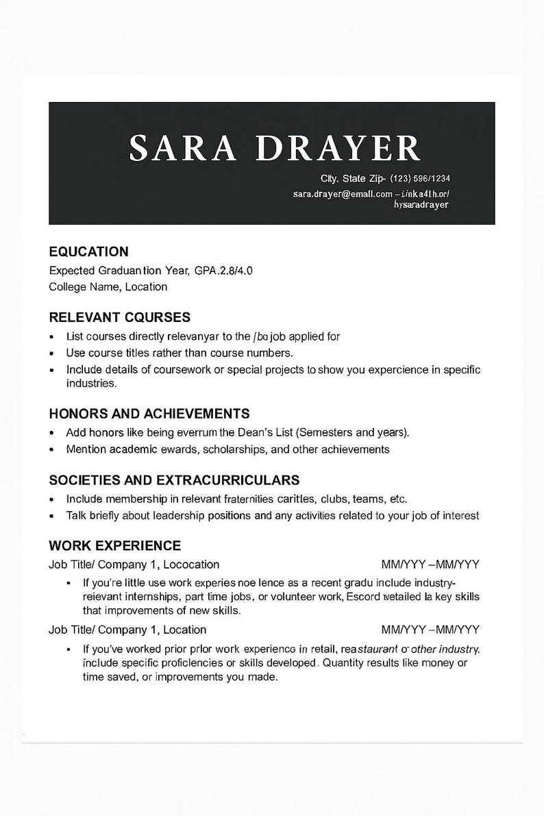Entry Level Resume Template - Etsy