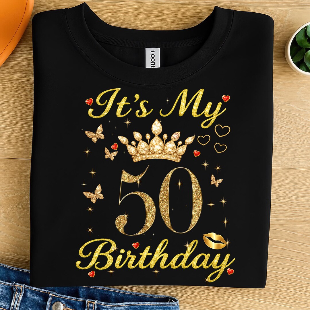 50th Birthday PNG Clipart – Its My 50 Gold Glitter Crown and Lips ...