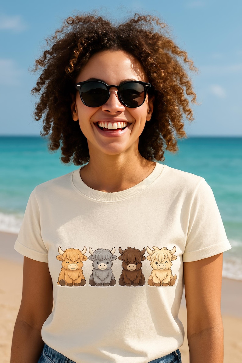 Cute Highland Cow PNG Clipart – Kawaii Baby Cows in Four Colors Digital ...