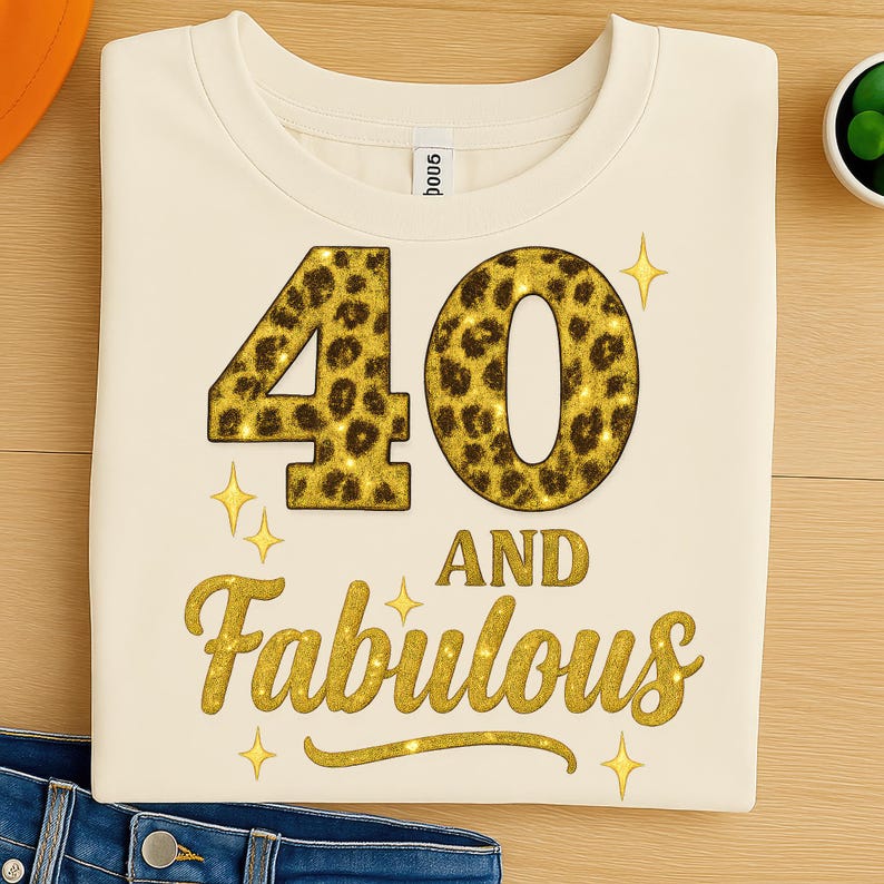 40th Birthday PNG Clipart – Leopard Print Number 40 and Fabulous Gold ...