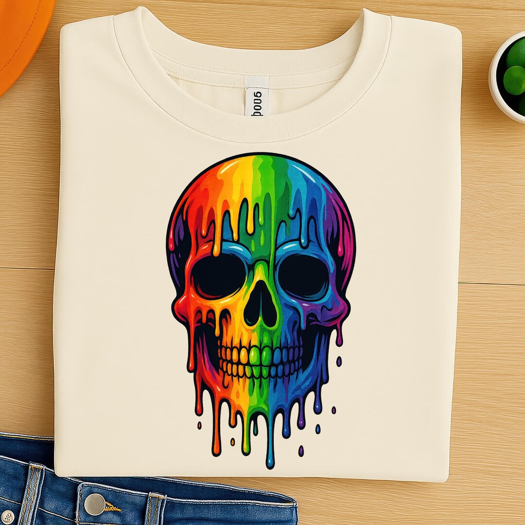 Rainbow Dripping Skull PNG: Grunge Design for T-shirts & Mugs (digital ...
