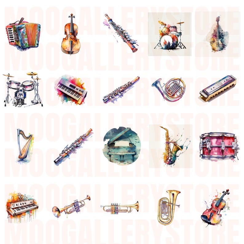 550+ Watercolor Instrument Clipart Bundle –musical Elements PNG With ...