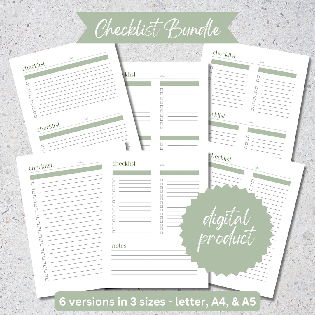 Printable Checklist Bundle, to Do List Template, Letter/a4/a5 - Etsy