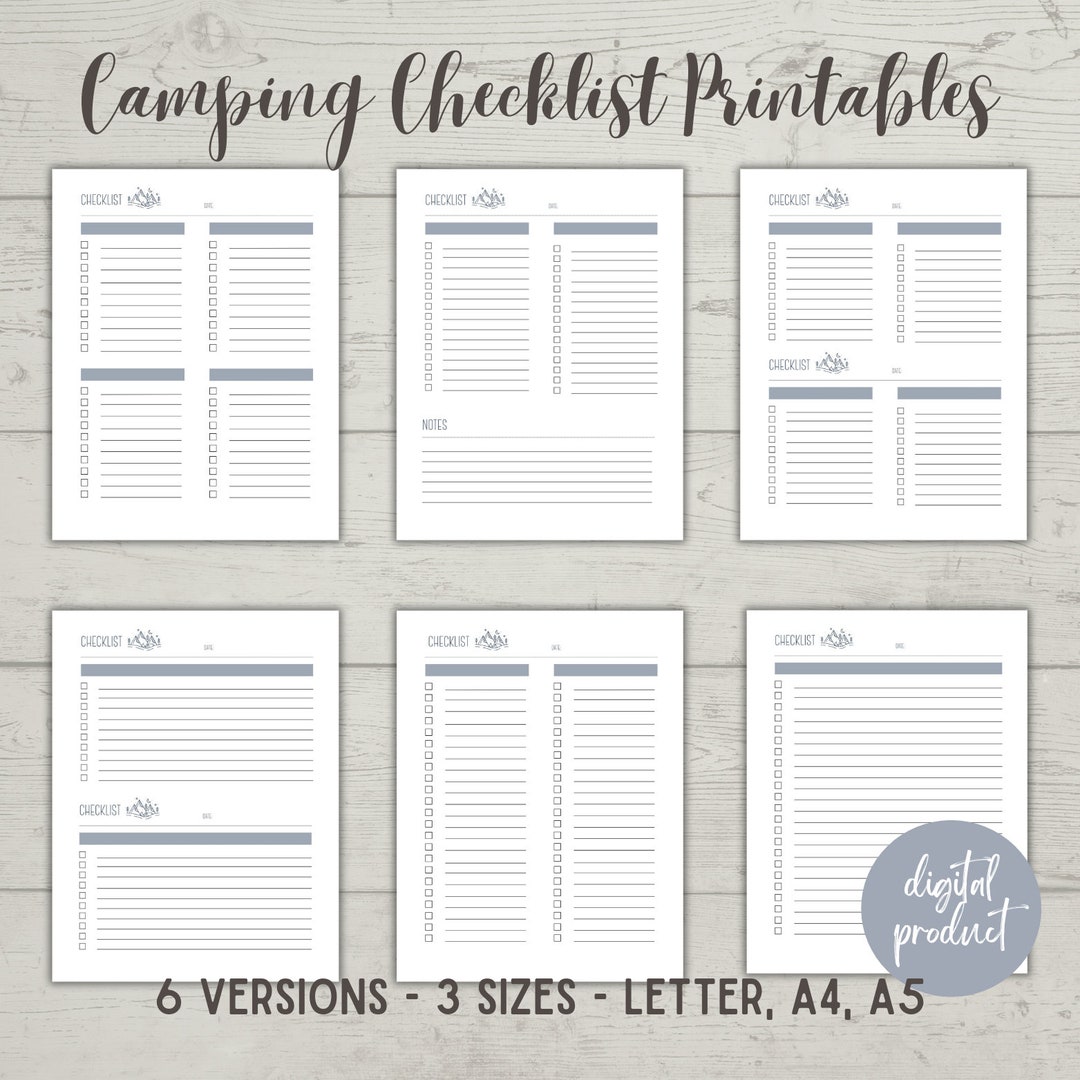 Camping Printable Checklist Bundle, to Do List Template, Letter/a4/a5 ...