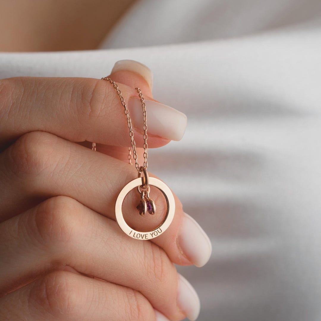 Personalized Circle Necklace With Birthstone Custom Circle Necklace ...