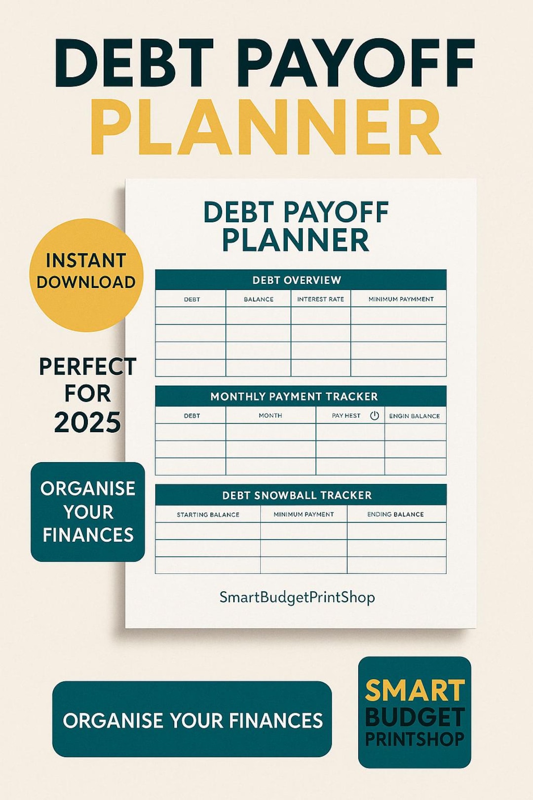 Debt Payoff Planner | Printable Debt Tracker | Financial Budget ...