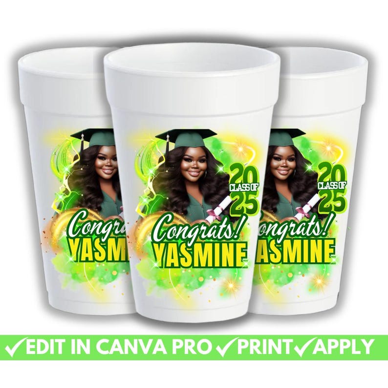 Graduation Cup Stickers Template - Etsy