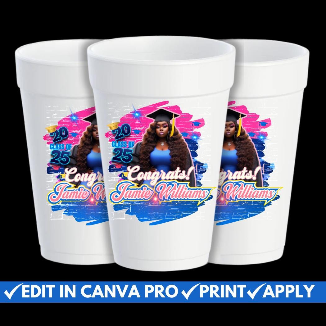 Graduation Cup Stickers Template - Etsy