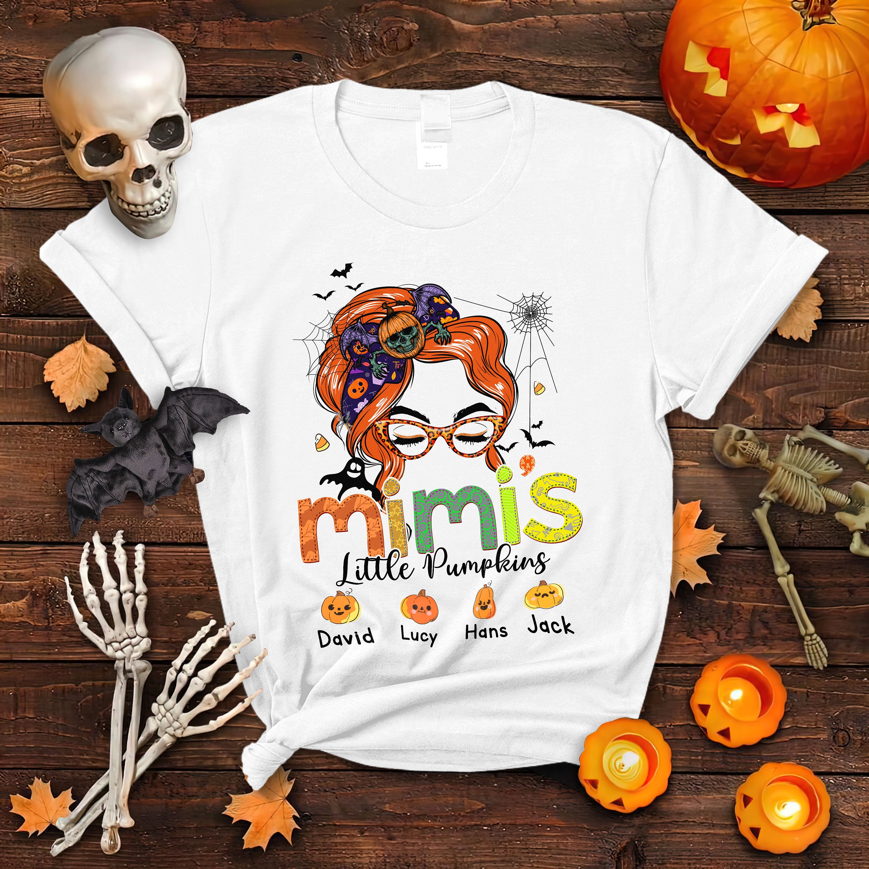 Personalized Mimi's Little Pumpkins T-Shirt, Messy Bun Spider Web Shirt ...