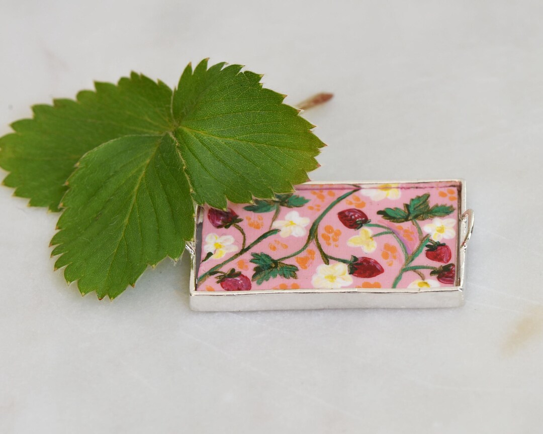 Sterling Silver Miniature Tray With Hand Painted Strawberries ...