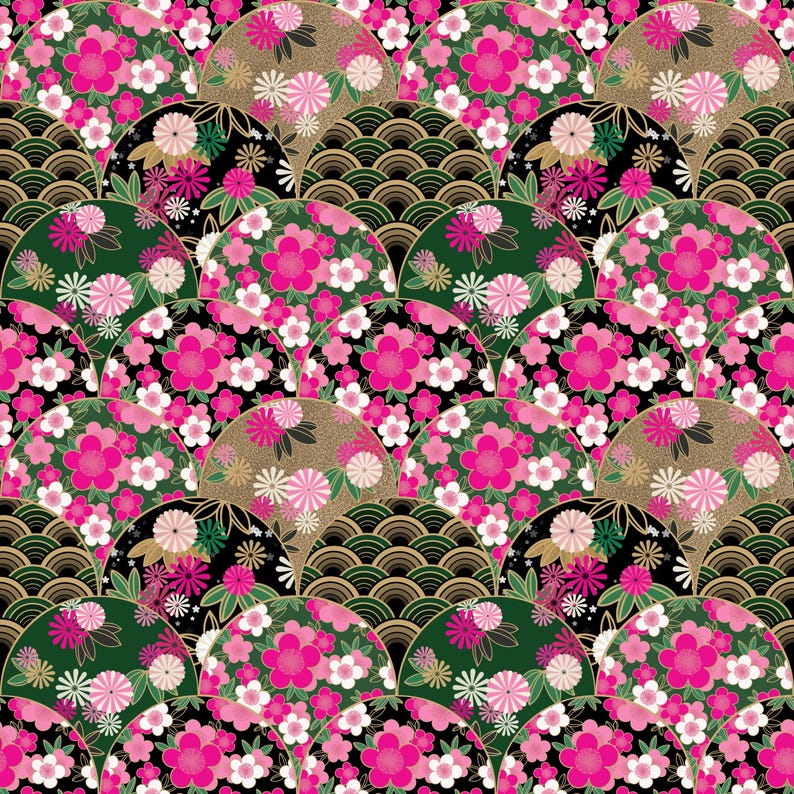 Japanese Fan Seamless Pattern | Sakura Floral Wagara Kimono Digital ...