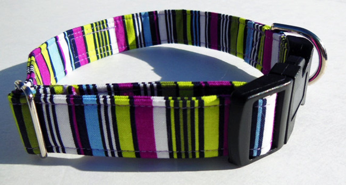 Multi-color Stripe Adjustable Dog Collar Made to Order - Etsy