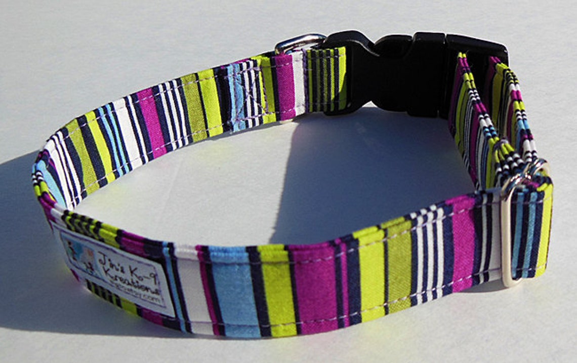 Multi-Color Stripe Adjustable Dog Collar Made to Order | Etsy
