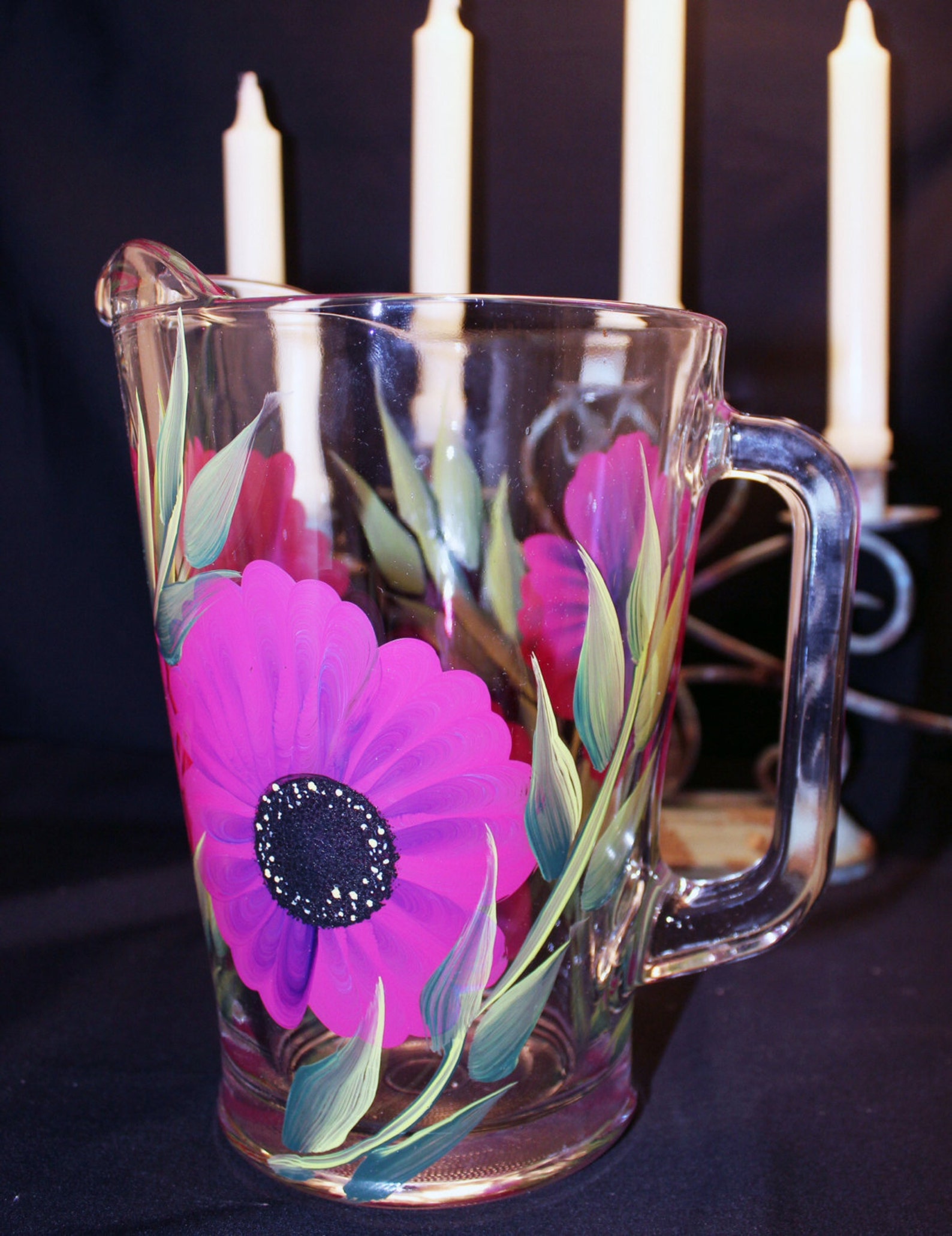Hand Painted Glass Pitchers (1) - Etsy