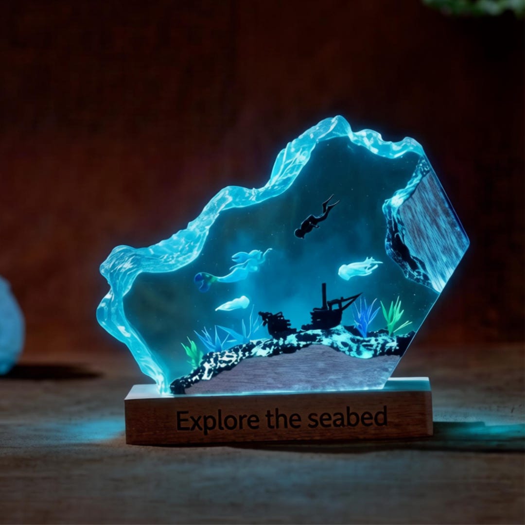 Handmade Mermaid Resin Night Light, Ocean Theme Bedroom Decor, USB LED ...