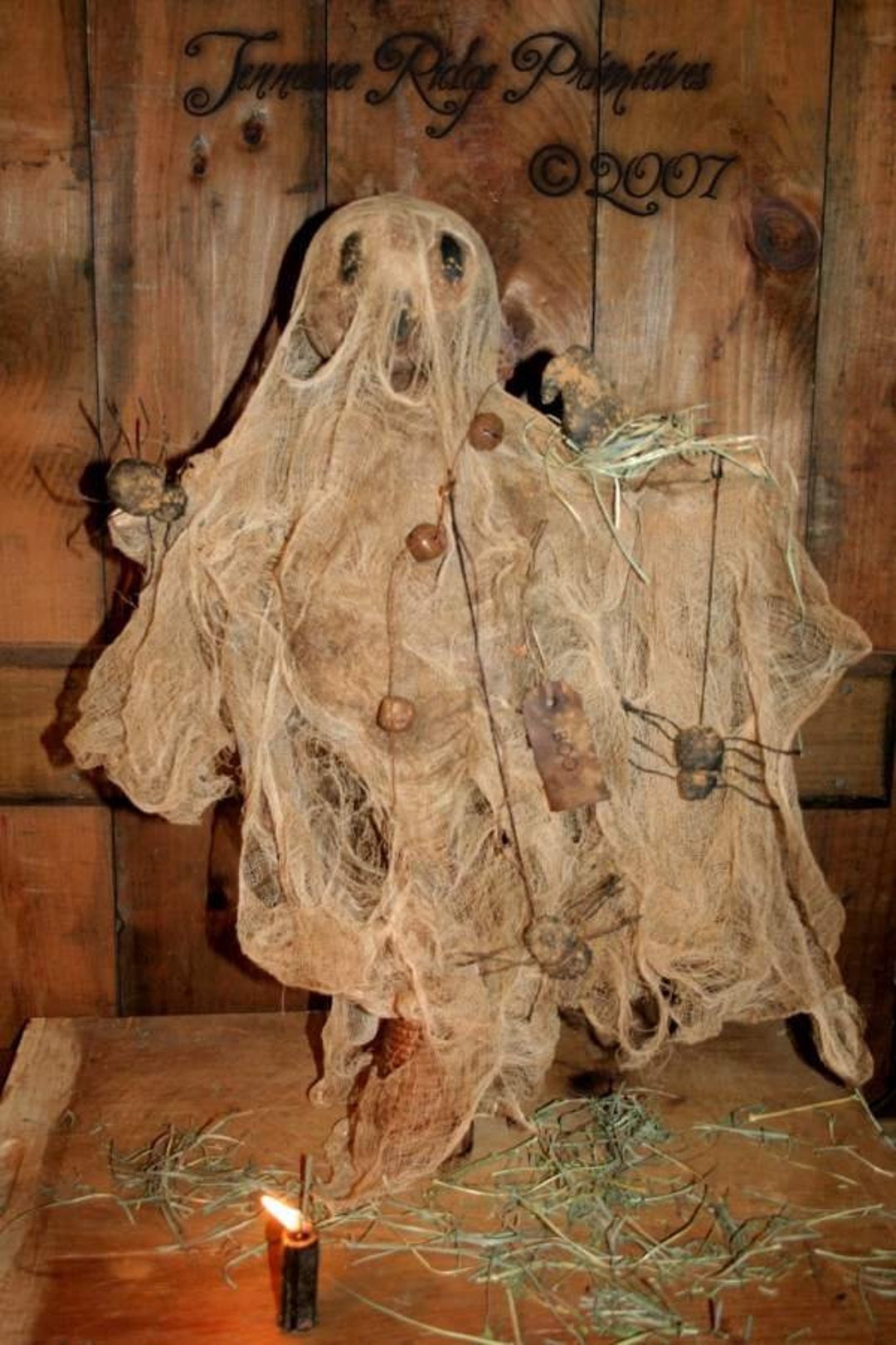 Primitive Grungy Dirty Halloween Ghost With Spiders Make Do E-pattern ...