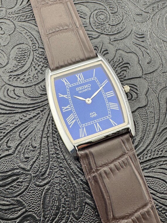 Vintage Seiko Tank Watch: Blue Dial, Silver Plated Ca… - Gem