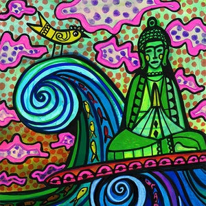 Hawaii Buddha Surfer Art Print Poster of Painting by Heather - Etsy