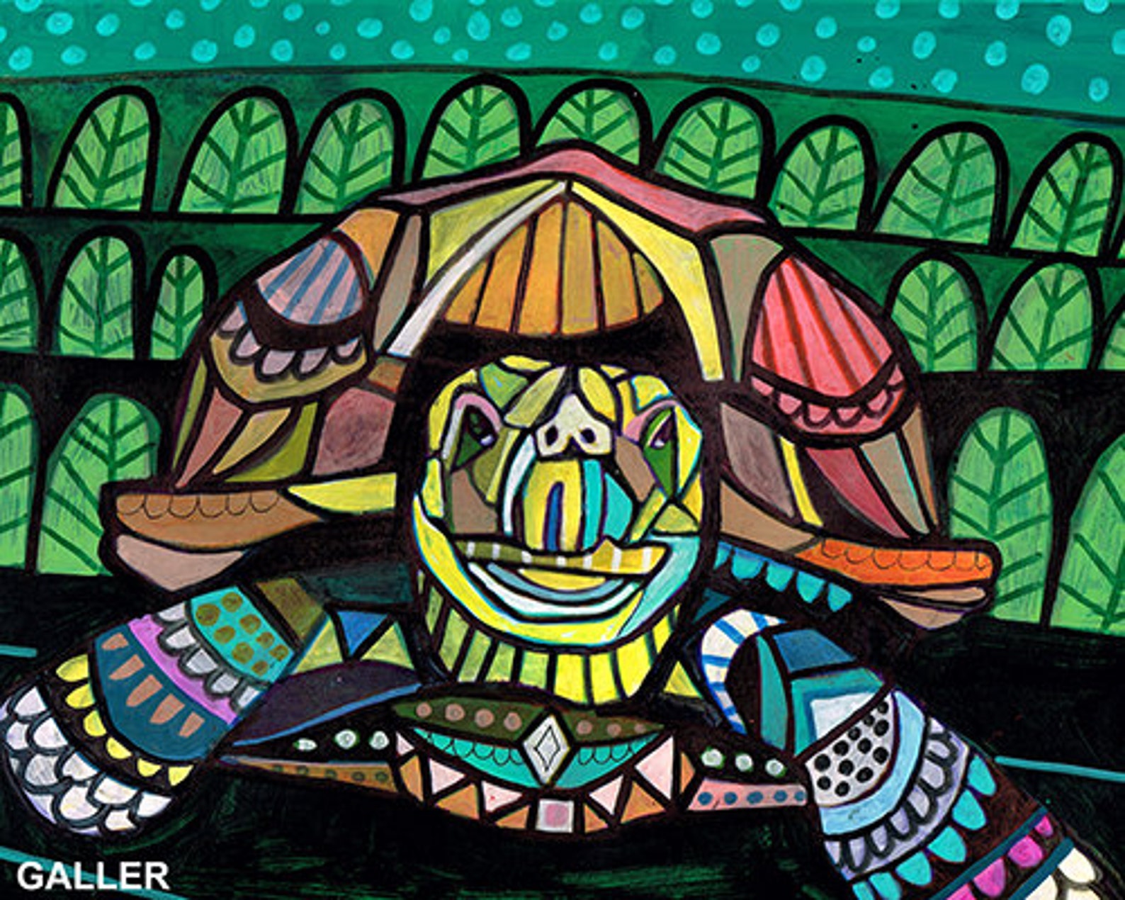 Tortoise Turtle Folk Art Art Print Poster by Heather Galler - Etsy