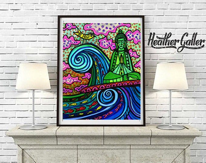 Hawaii Buddha Surfer Art Print Poster of Painting by Heather Galler Zen ...