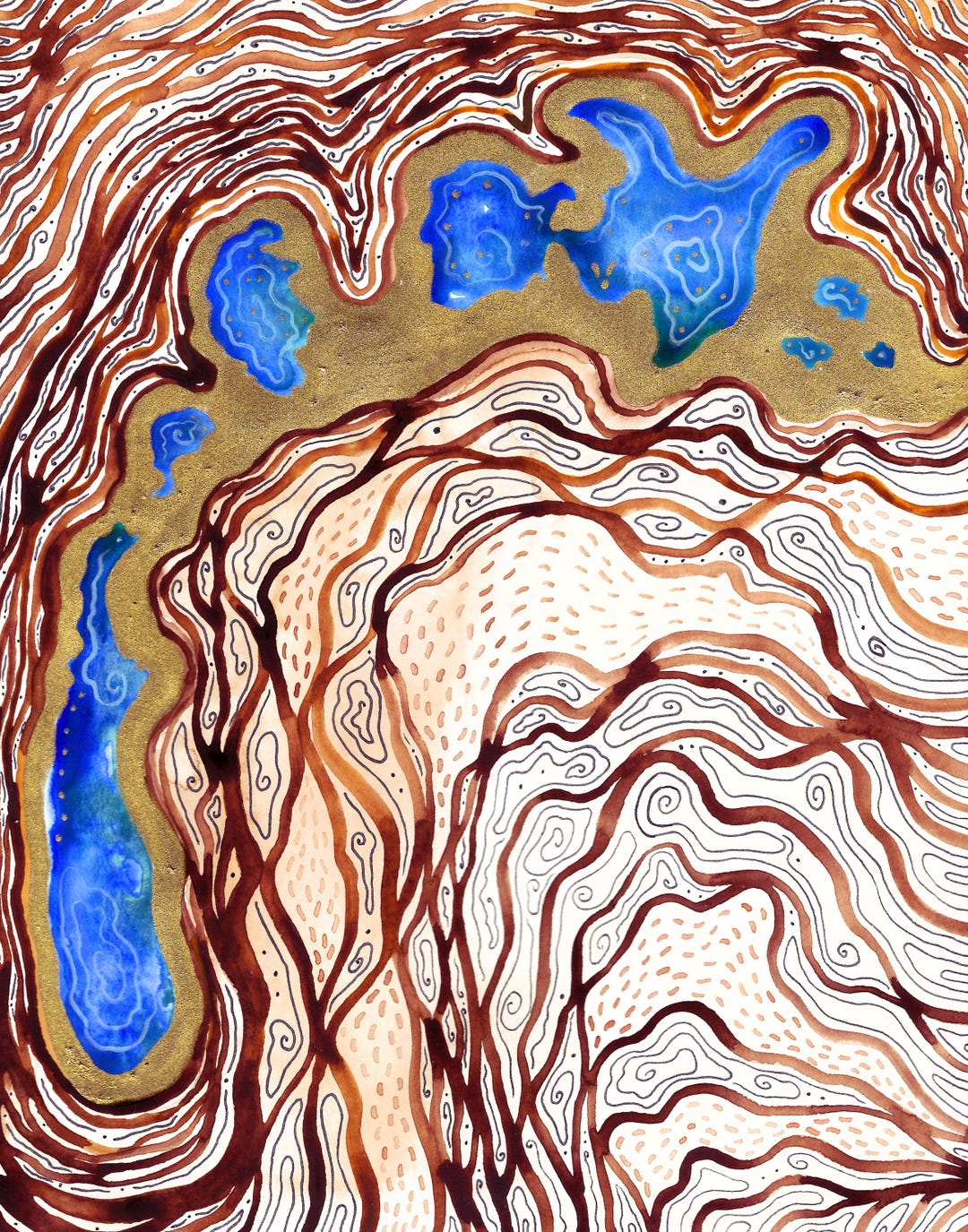 Aral Sea Abstract Print – Blue Brown Nature Inspired Wall Art (giclee ...