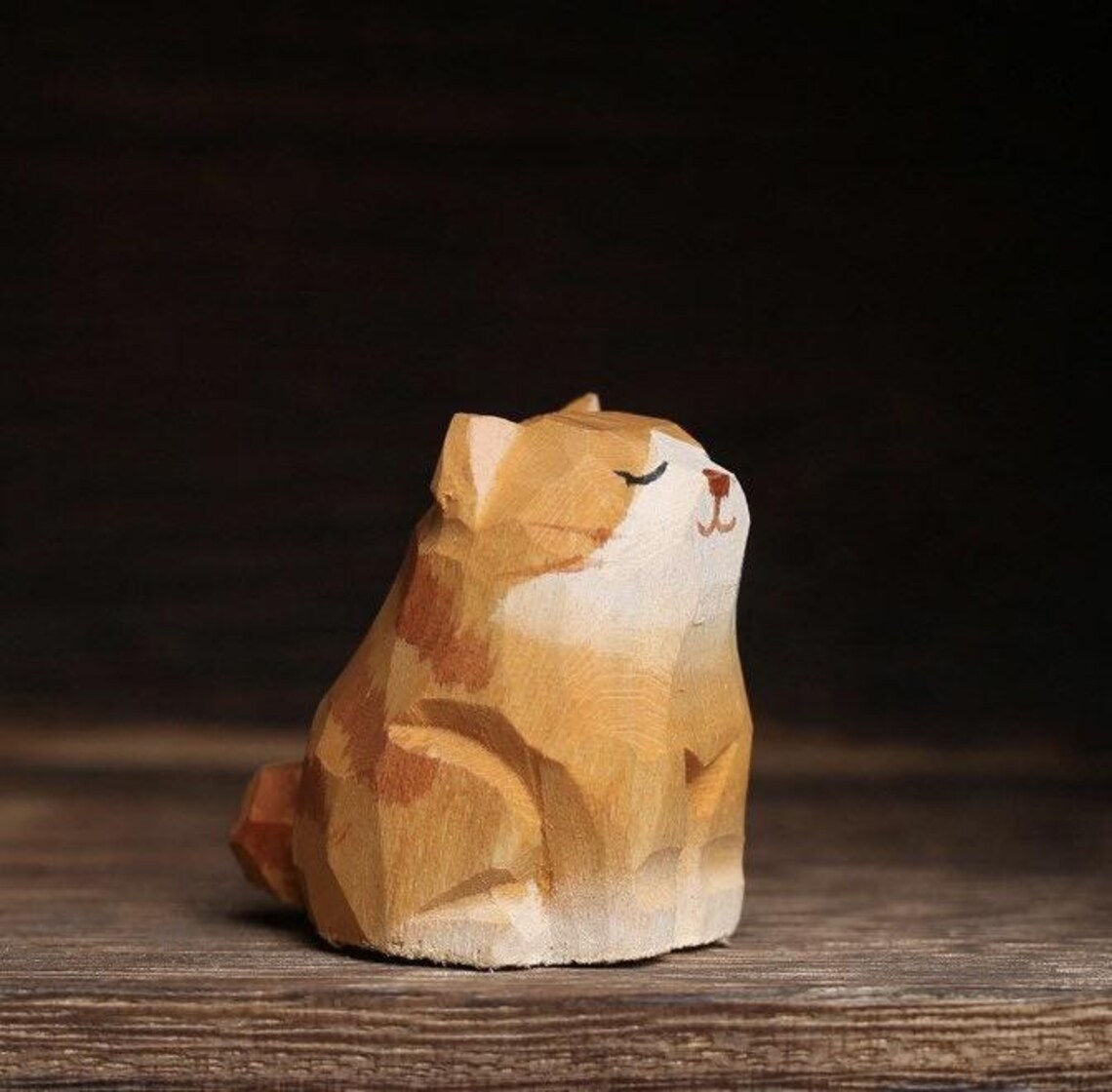 Hand Crafted Wooden Sitting Yellow Cat - Etsy