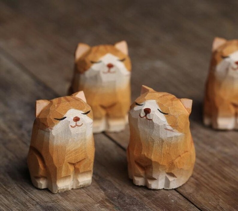 Hand Crafted Wooden Sitting Yellow Cat - Etsy