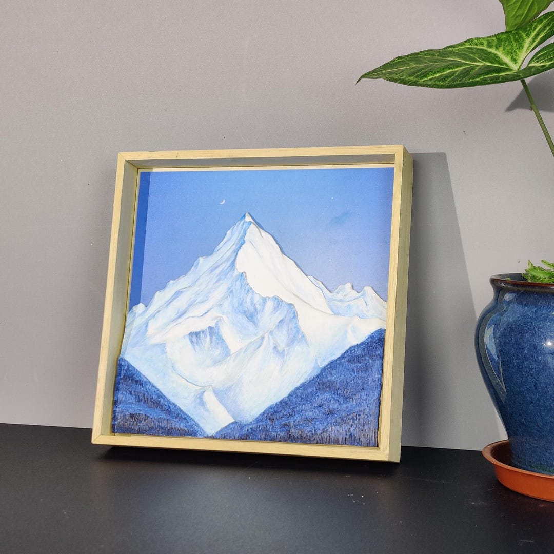 3D Plaster Mountain Wall Art: Handmade Wood Frame Landscape - Etsy