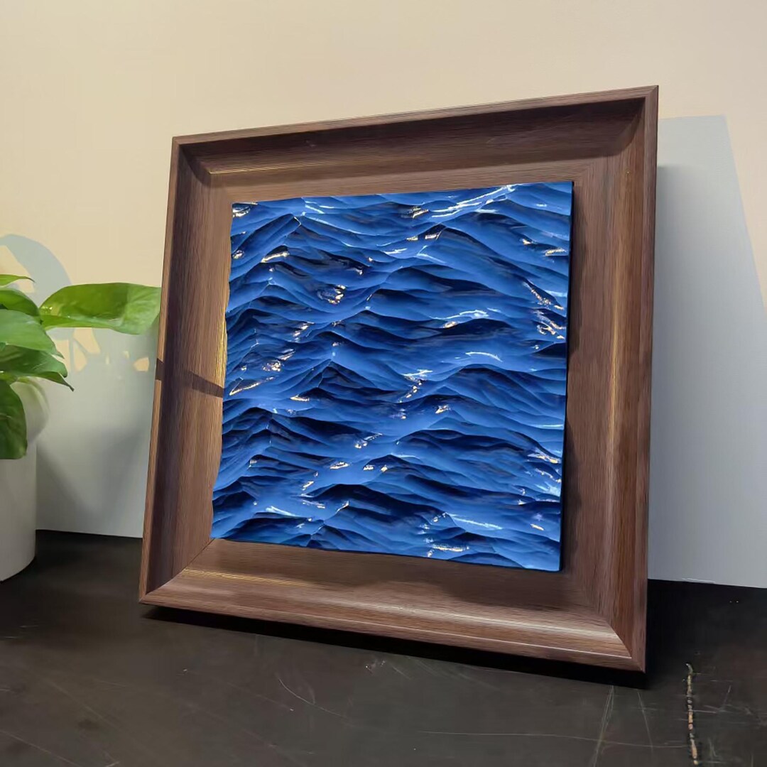Handmade 3D Ocean Wave Art Wood Carving,ocean Wave Relief Sculpture ...