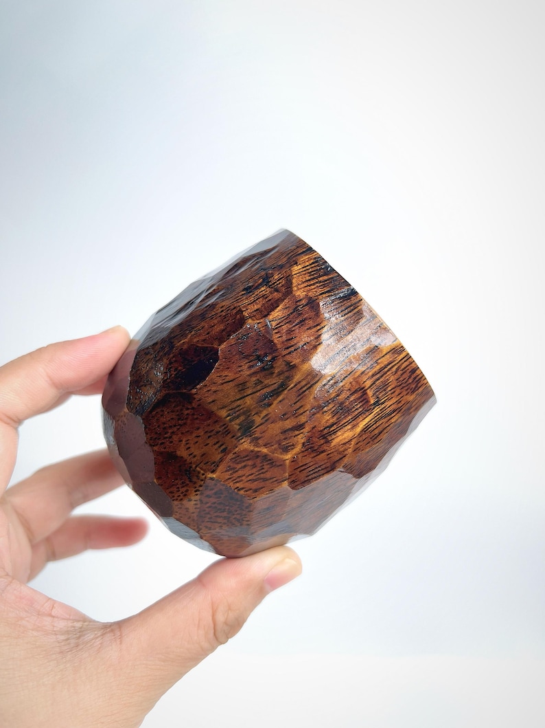 Handmade Wooden Tea Cup, Grid Pattern Carving, Eco-friendly, Rustic ...