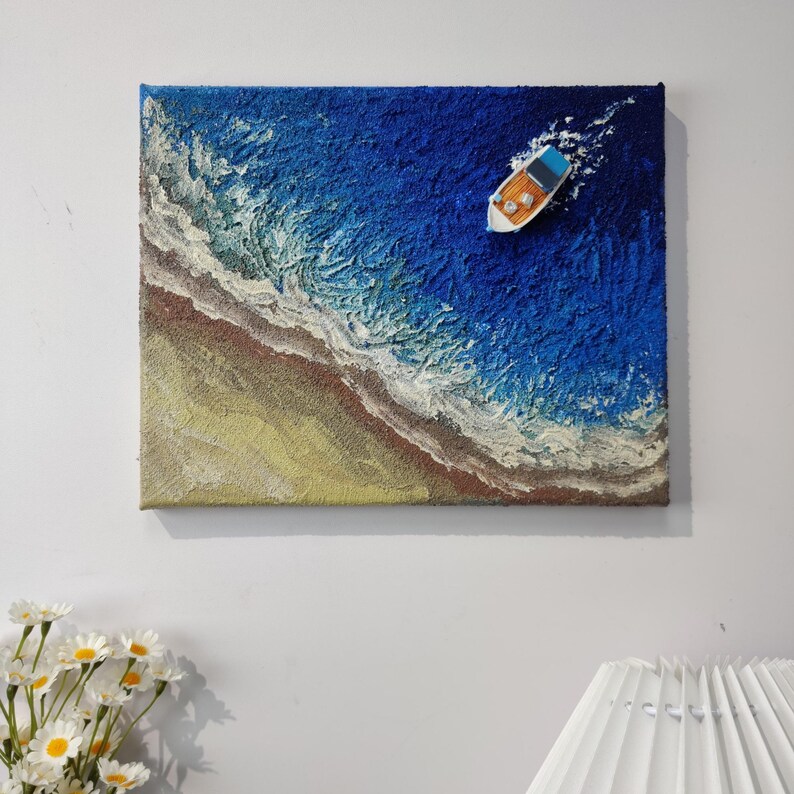 3D Textured Ocean Painting: Coastal Boat Art, Nautical Home Decor - Etsy