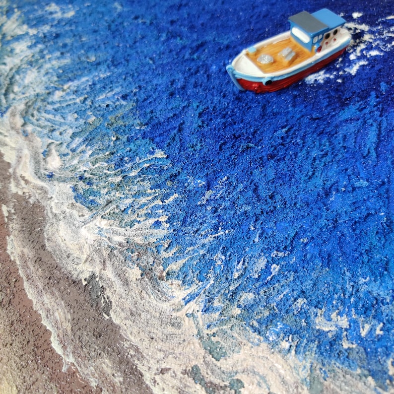 3D Textured Ocean Painting: Coastal Boat Art, Nautical Home Decor - Etsy
