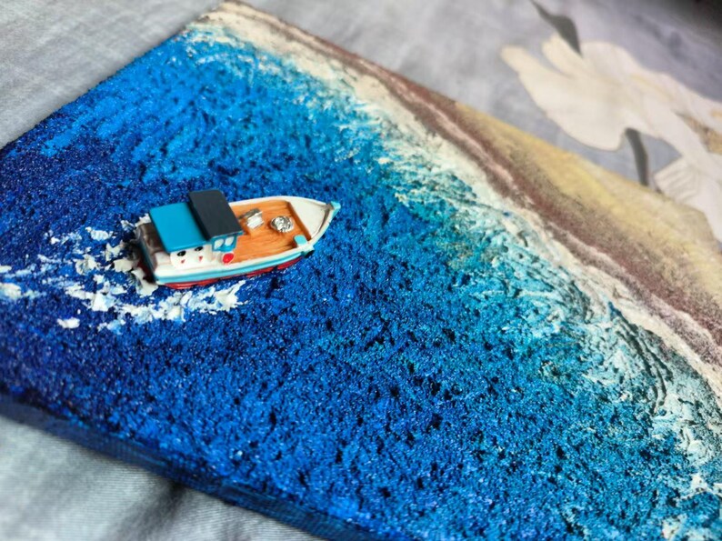 3D Textured Ocean Painting: Coastal Boat Art, Nautical Home Decor - Etsy