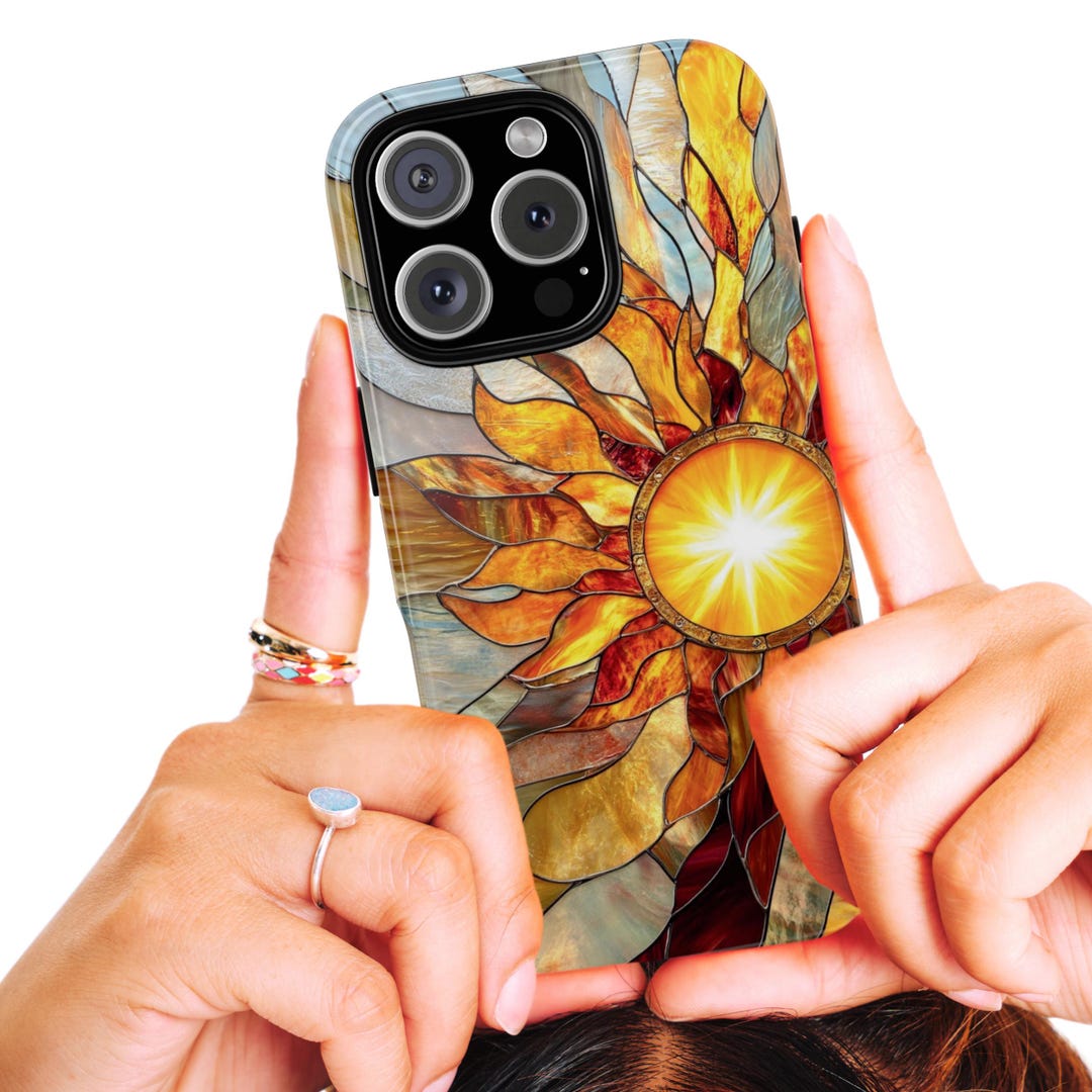 Vibrant Stained Glass Sun Phone Case, Bright Solar Art for Mom, Mothers ...