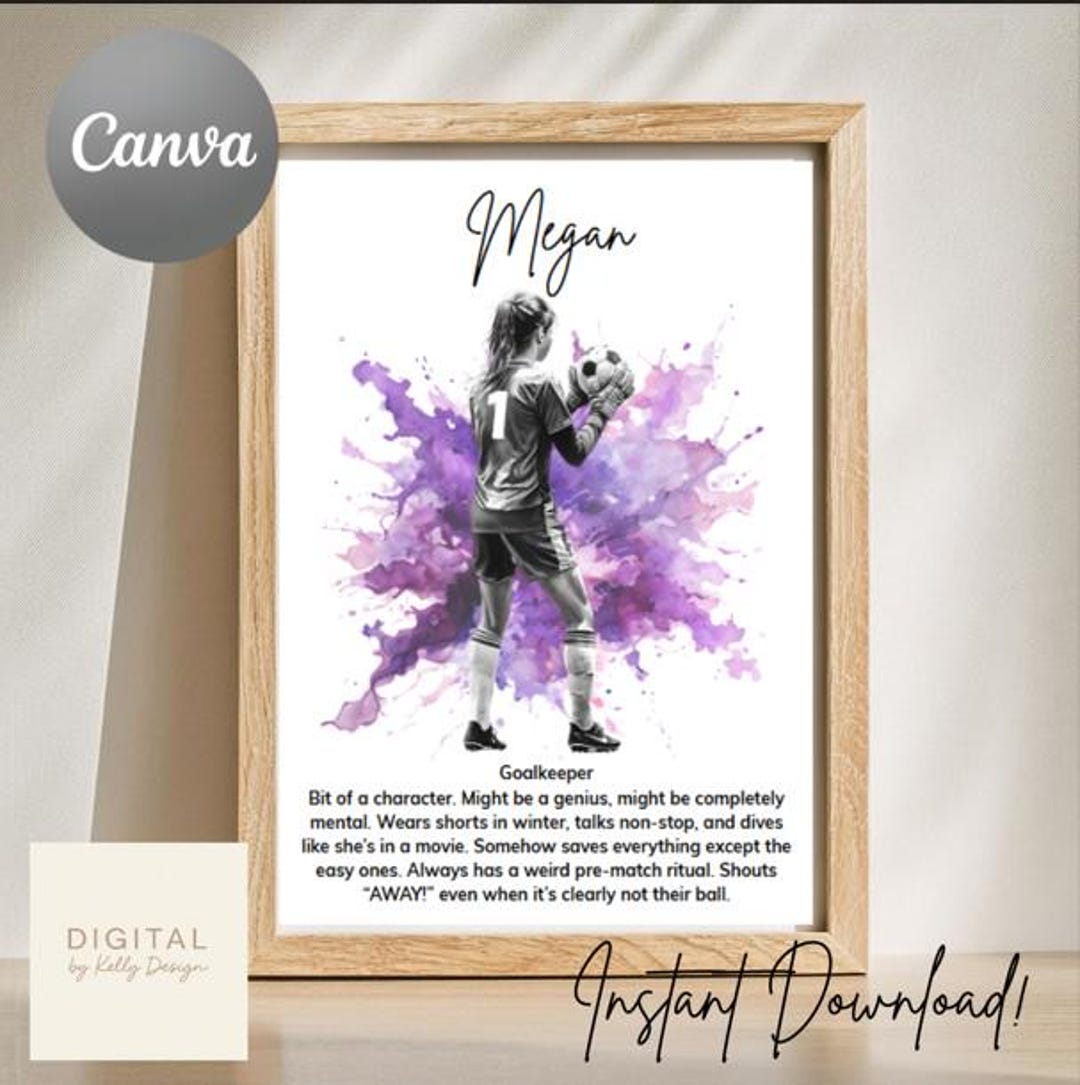 Editable Girls Football Player Poster A4 | Teen Football Gift ...