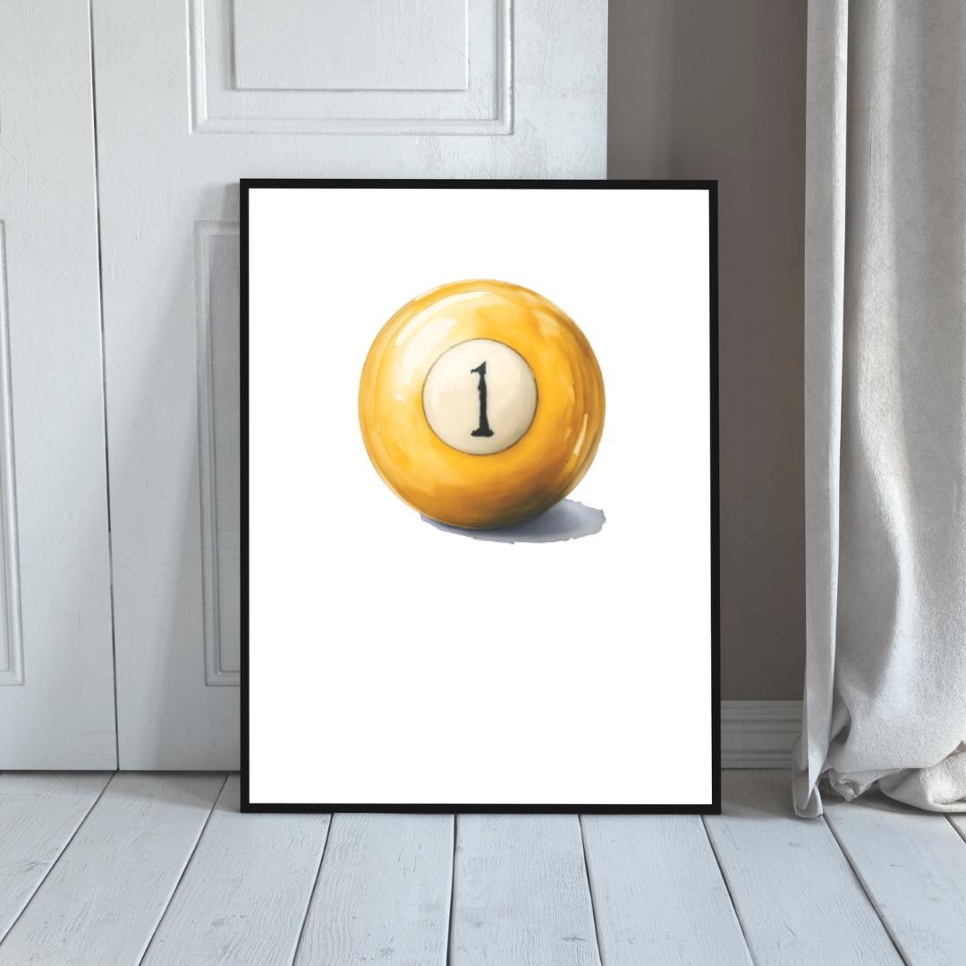 Watercolour Pool Ball Wall Art Print, Billiards Number 1 Ball Poster ...