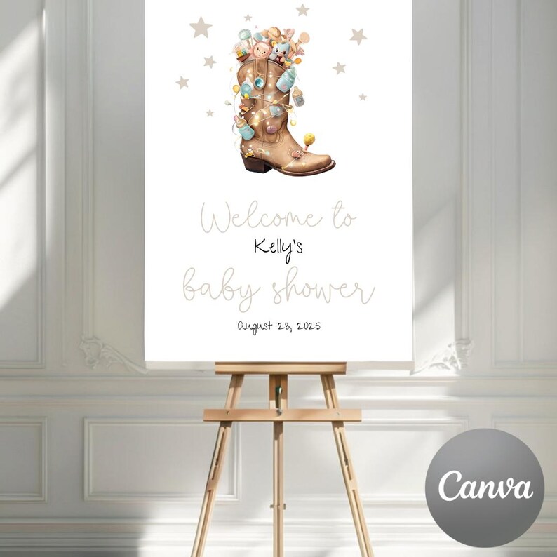 Editable Cowboy Boot Baby Shower Welcome Sign | Western Baby Shower ...
