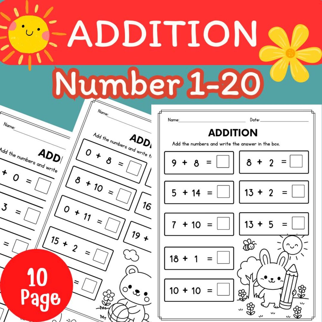 Printable Addition Worksheets (numbers 1-20), Addition Numbers 1–20 ...